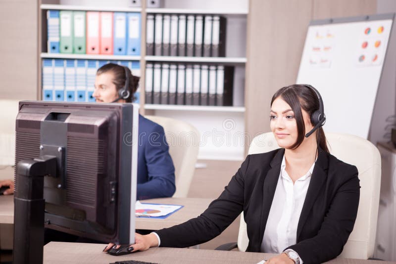 Customer Support Line Woman Worker Stock Image - Image of computer ...