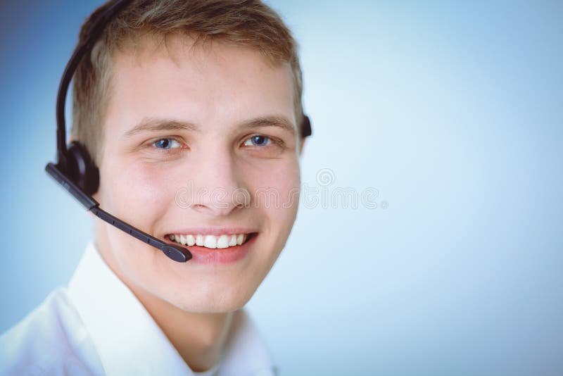 Customer Support Operator with a Headset on White Background Stock ...