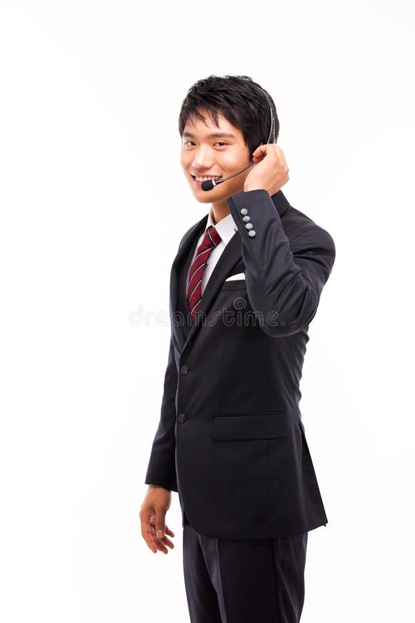 Laughing Phone Operator with Headset and Crossed Arms Stock Photo ...