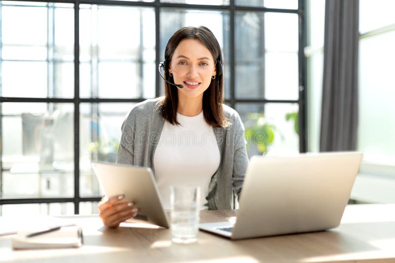Customer Support Operator Working in a Call Center Office Stock Photo ...