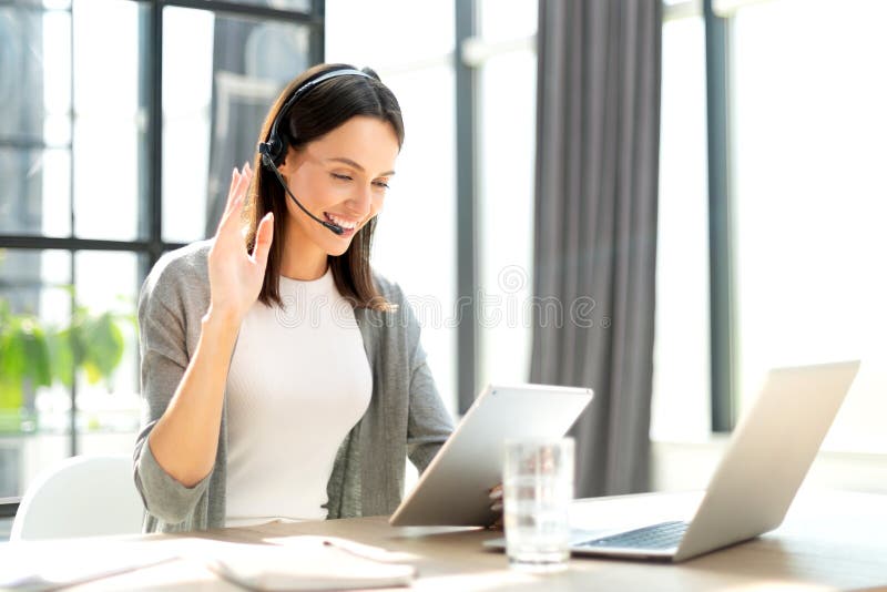 Customer Support Operator Working in a Call Center Office Stock Image ...