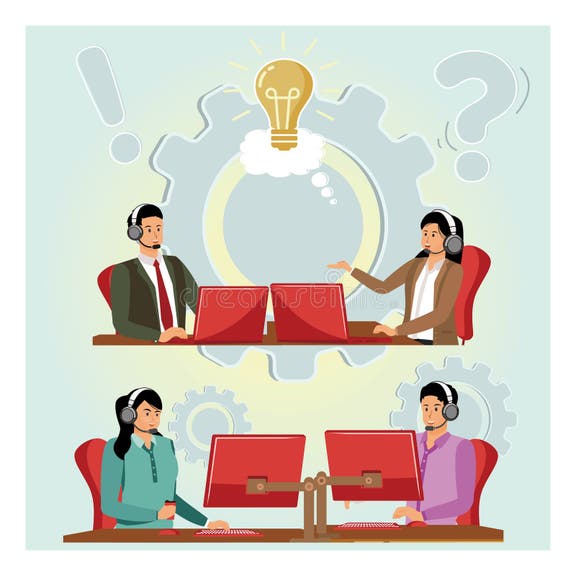 Customer Support Operators. Call Center Team Collaborating with Headsets and Computers. Stock ...