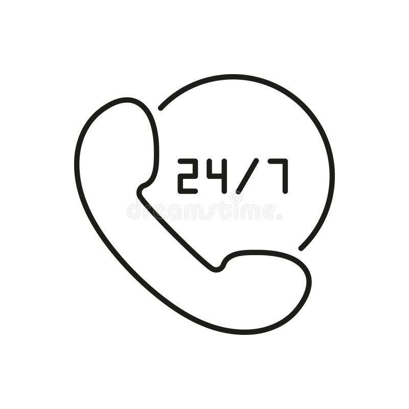 24-7 Customer Support Phone Line Icon. Time Assistance Outline Symbol ...