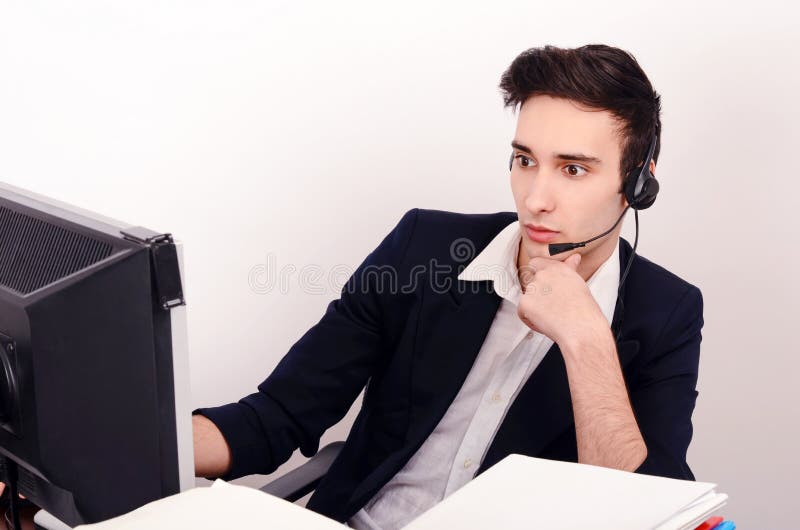 Customer Support Phone Operator with Headset. Stock Image - Image of ...