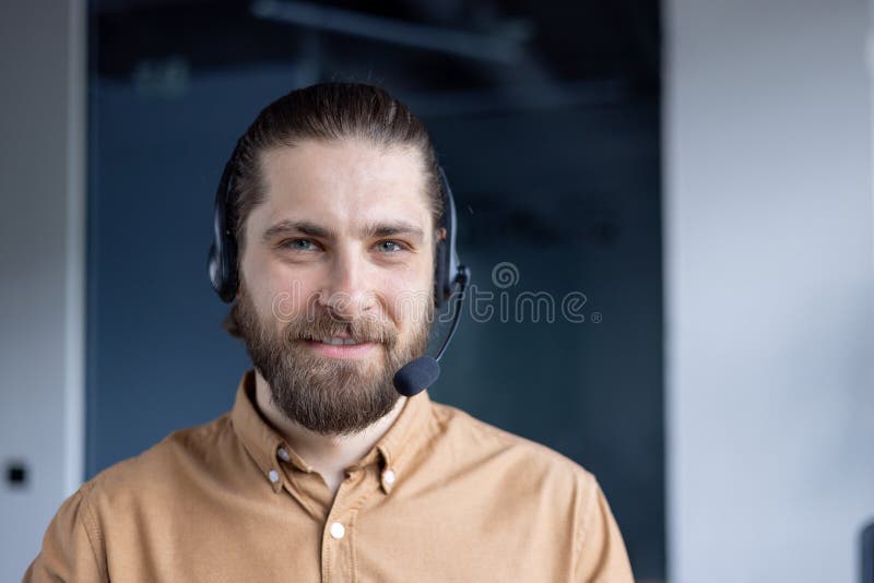 Customer Support Representative Smiling while Wearing a Headset in an ...