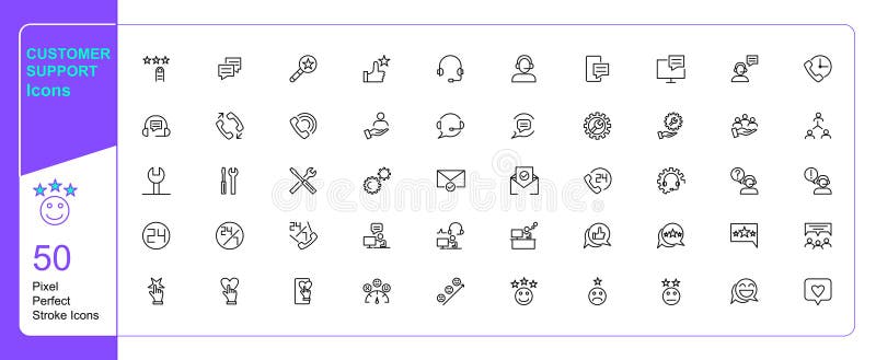 Customer Support and Satisfaction Communication Icon 50 Set Single ...