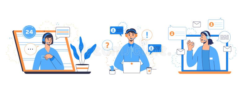 Customer Support Service, Client Help Center Hotline Operators. Flat ...