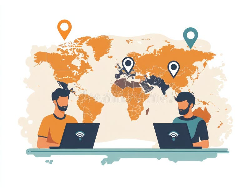 Customer Support Staff Around the World Work on Laptops. Generated by ...