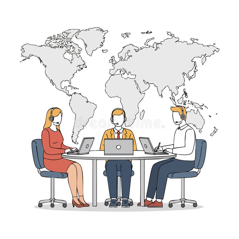 Customer Support Team Working with Laptops and Headsets in Office with ...