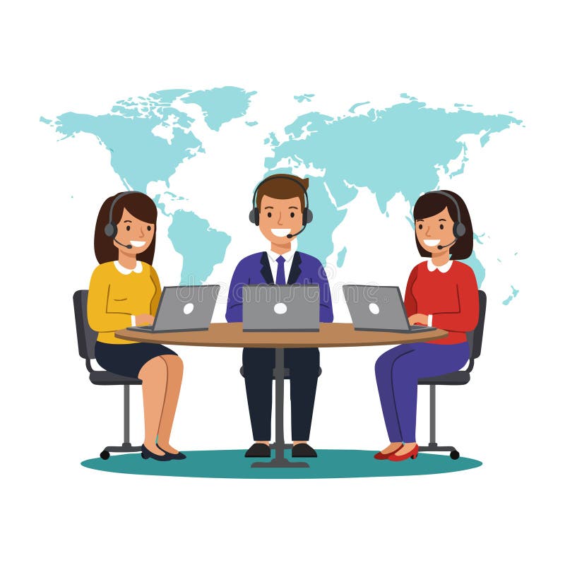 Customer Support Team Working with Laptops and Headsets in Office with ...