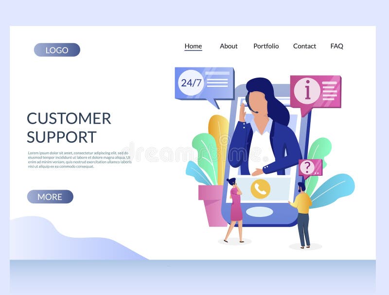Customer Support Vector Website Landing Page Design Template Stock ...