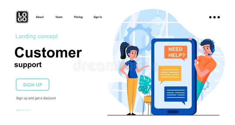 Customer Support Web Concept. Client Writing To Online Assistant in ...