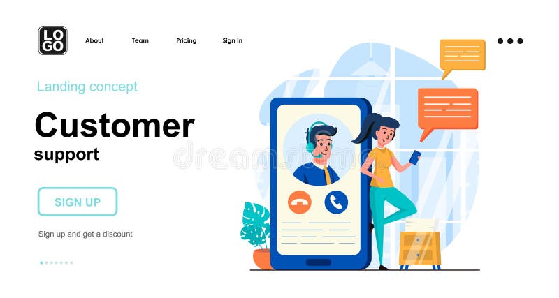 Customer Support Web Concept. Woman Calling at Call Center Stock Vector ...