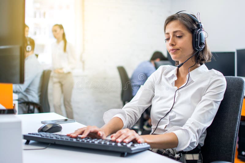 Customer Support Woman Operator Being Tired after Working on Computer ...