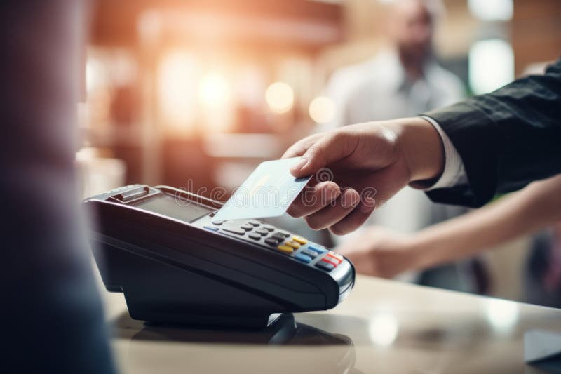 Customer Tapping Card on POS Terminal. Secure Digital Payment in Action ...