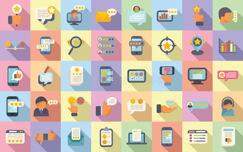 Customer Testimonials Icons Set Flat Vector. Service Review Stock ...