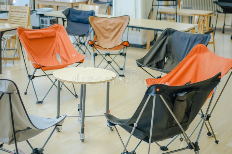 Customer Testing Collapsible Chairs and Tables Setup Stock Image ...