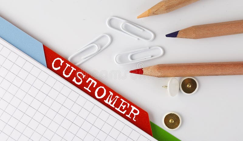 CUSTOMER Text on the Folder Register with Office Tools Stock Photo ...