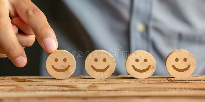 Customer and Three Smiling Emoticons on Table Stock Photo - Image of ...