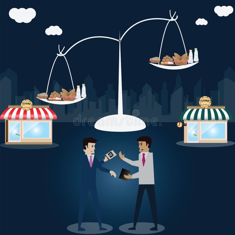 Customer Try To Compare Product from Internet Stock Vector ...