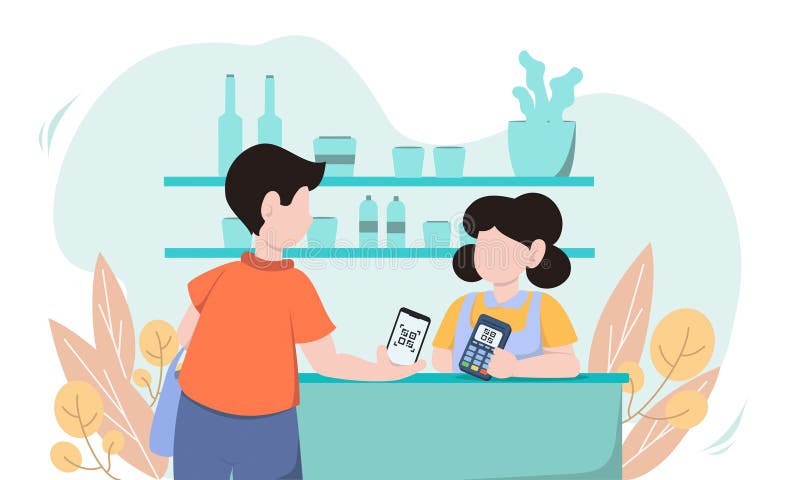 Customer Use Mobile Cashless Payment System or Scan Qr Code. Characters ...