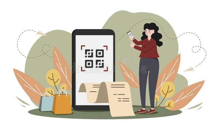 Customer Use Mobile Cashless Payment System or Scan Qr Code. Characters ...