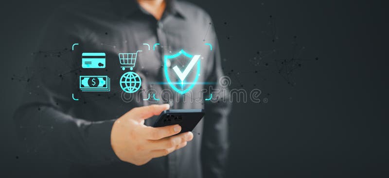 Customer Use a Mobile Phone with the Sign of Security Protection ...