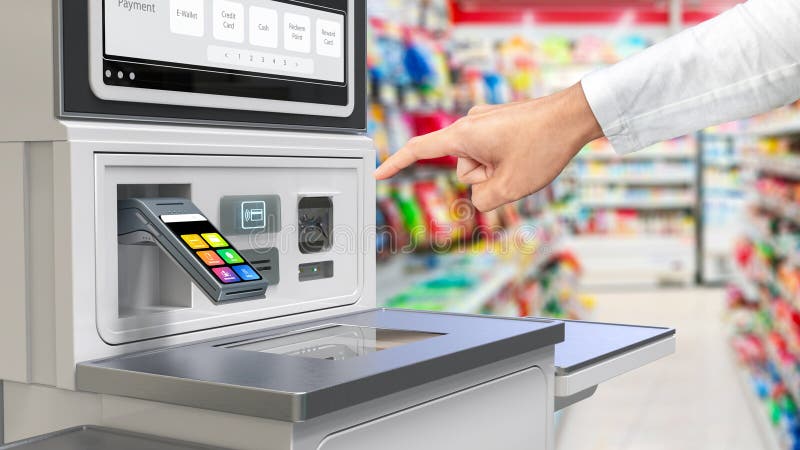 Customer Use Self-checkout Kiosk or Self-service Payment Machine Stock ...