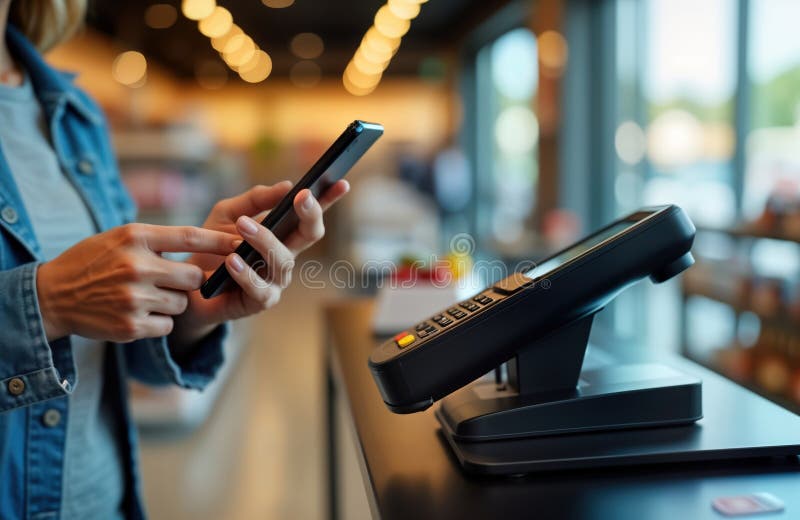 Customer Uses Smartphone for Contactless Payment at Modern Store ...