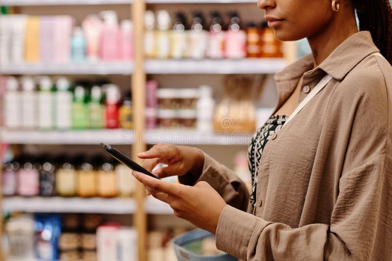 Customer Using Discount App in Her Smartphone Stock Image - Image of ...