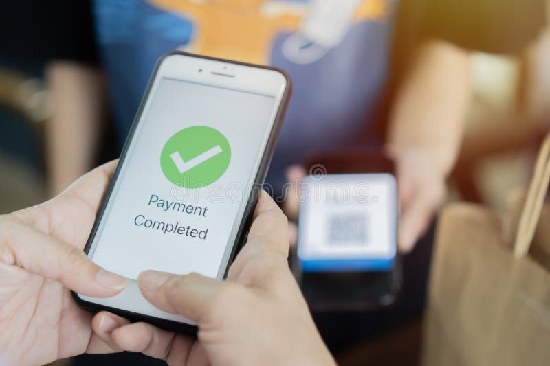 Customer Using Phone for Payment at Cafe Restaurant, Cashless QR Code ...