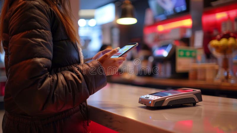 Smartphone User Making a Contactless Payment at a Retail Checkout ...