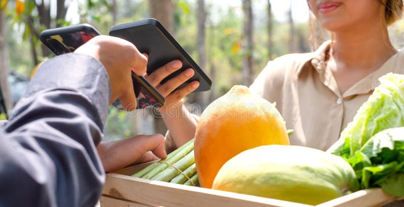 Customer Using Smartphones for Payment Cashless QR Scan Code Technology ...