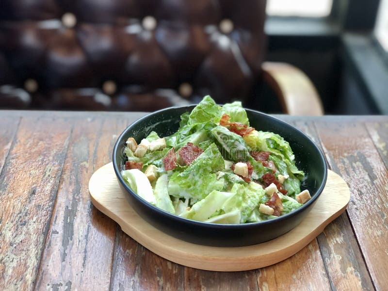 Customer is Waiting for Caesar Salad Serving Stock Image - Image of ...