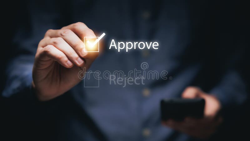Businessman Writing or Tick Correct Mark To Approve Document and ...