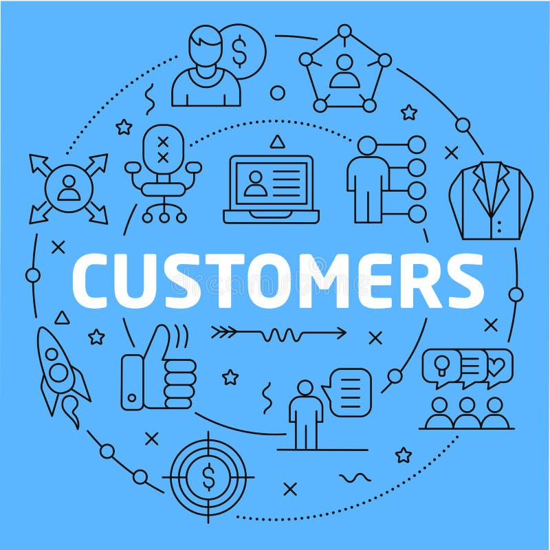 Customers Blue Lines Illustration for Presentation Stock Vector ...