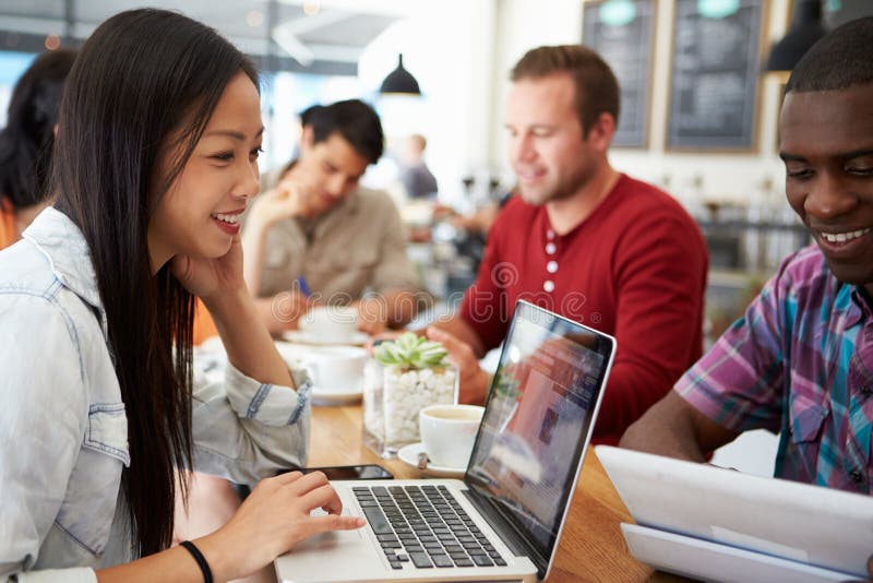 Customers in Busy Coffee Shop Stock Image - Image of online, drink ...