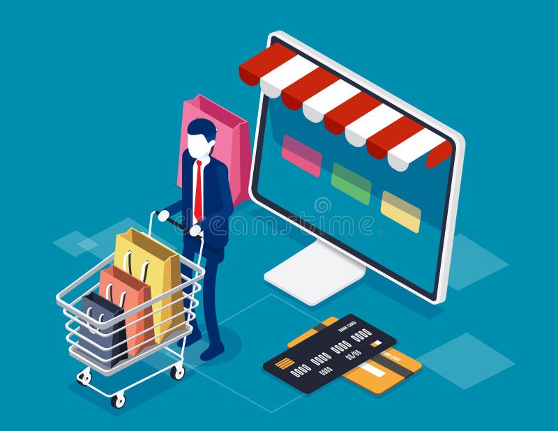 Customers Order and Buy Online. Isometric Online Store Concept Stock ...