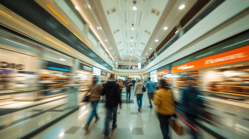 Customers Walking in a Blurred Motion Inside Shopping Mall Stock ...