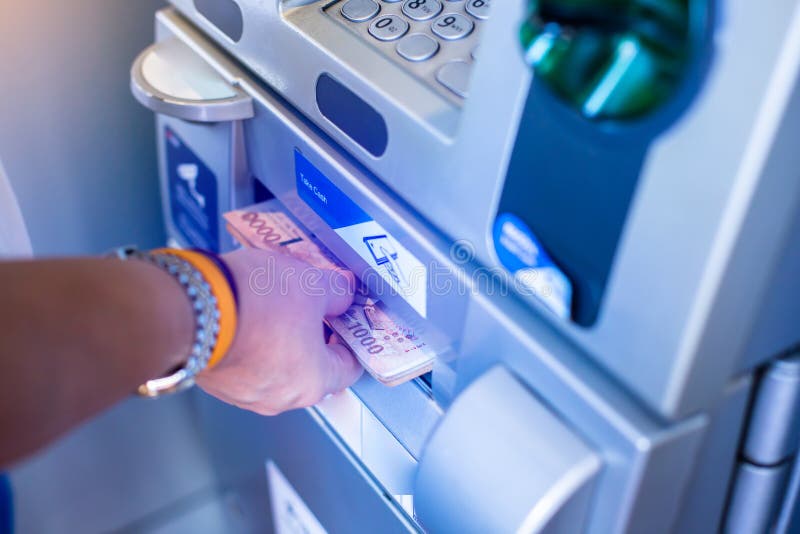 Customers Withdraw Money from ATM Stock Image - Image of cash, finger ...