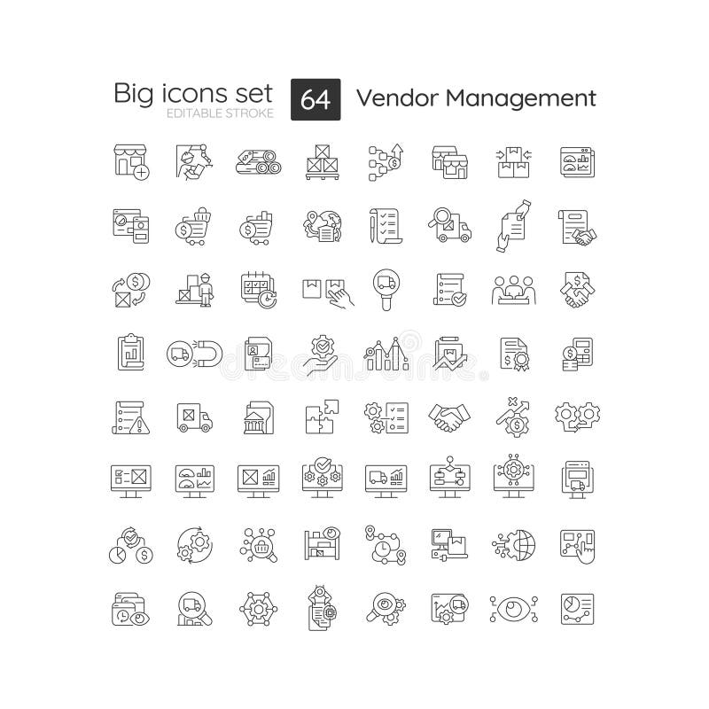 Customizable Black Big Icon Set for Vendor Management Stock Vector ...