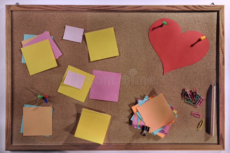 Blank Colorful Post it Notes and Office Supplies on Cork Message Board ...