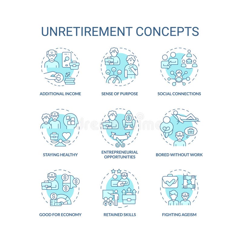 Customizable Blue Icons Representing Unretirement Concepts Stock Vector ...