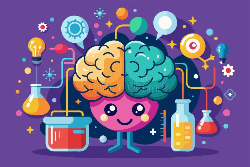 A Customizable Cartoon Brain Is Encircled By Various Science Objects Brain Chemistry