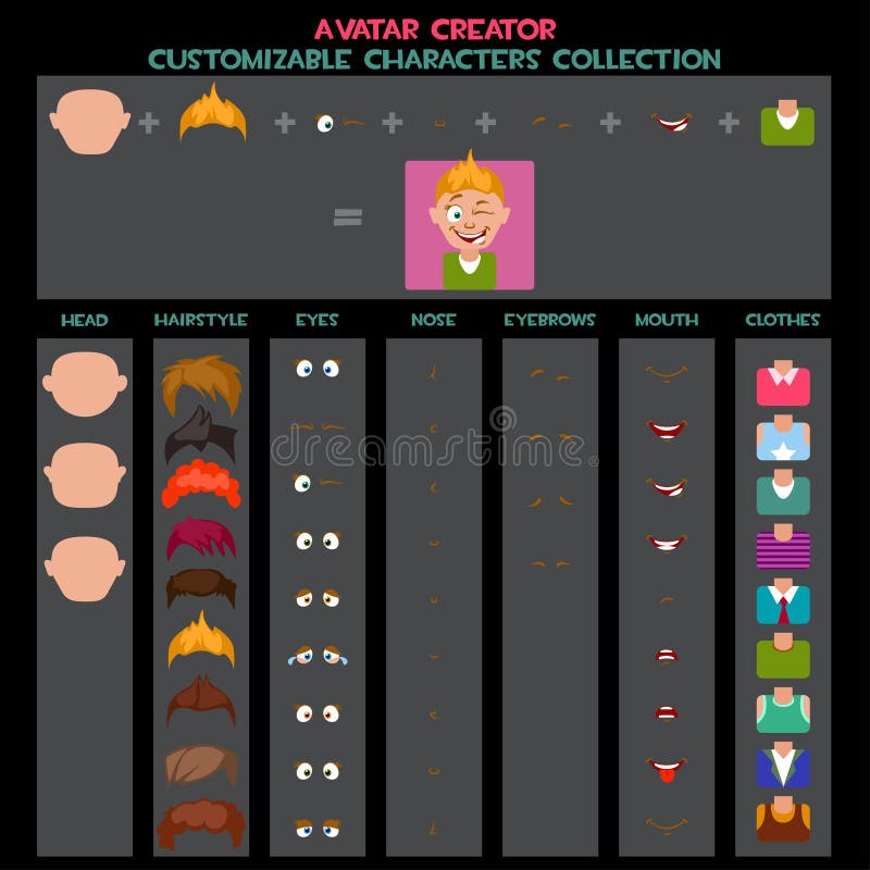 Customizable Characters Avatars Collection Stock Vector - Illustration ...