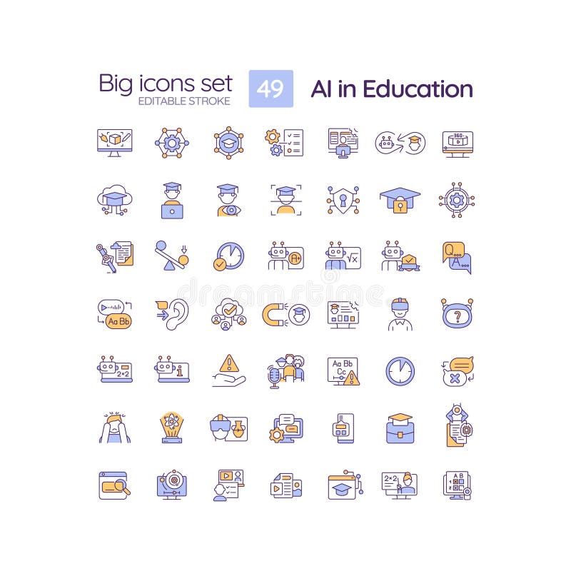 Customizable Colorful Icons for AI in Education Stock Vector ...