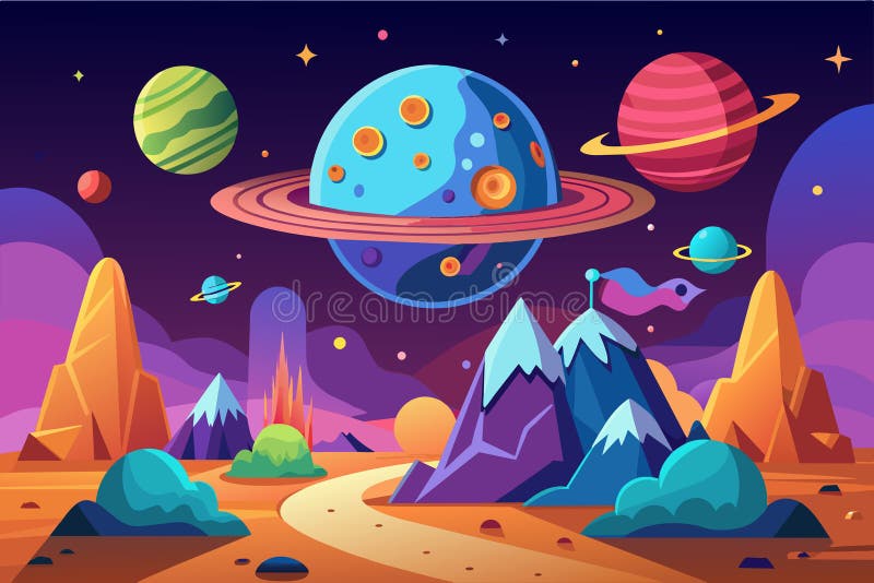A Customizable Flat Illustration Featuring Cartoon Planets in a Space ...