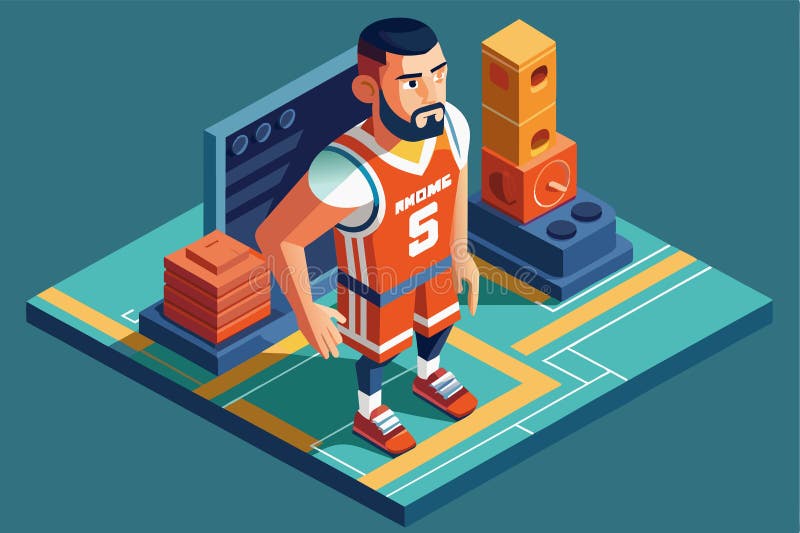 A Customizable Isometric Illustration of a Basketball Player Standing ...