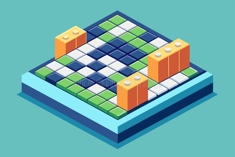 Customizable Isometric Illustration of a Competitive Blocky Board Game ...