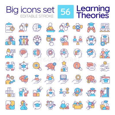 Customizable Multicolor Big Icons Set for Learning Theories Stock ...